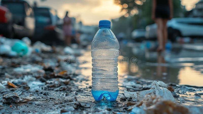 Plastic Bottle in a Pool of Trash Stock Illustration - Illustration of ...