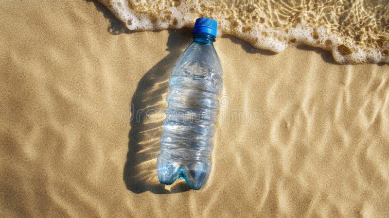 A Single Plastic Water Bottle Washed Ashore on a Sandy Beach Stock ...