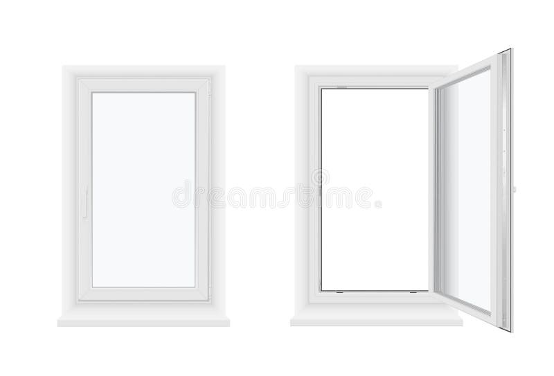 Single Plastic Windows Open and Closed with Sill Realistic Templates ...