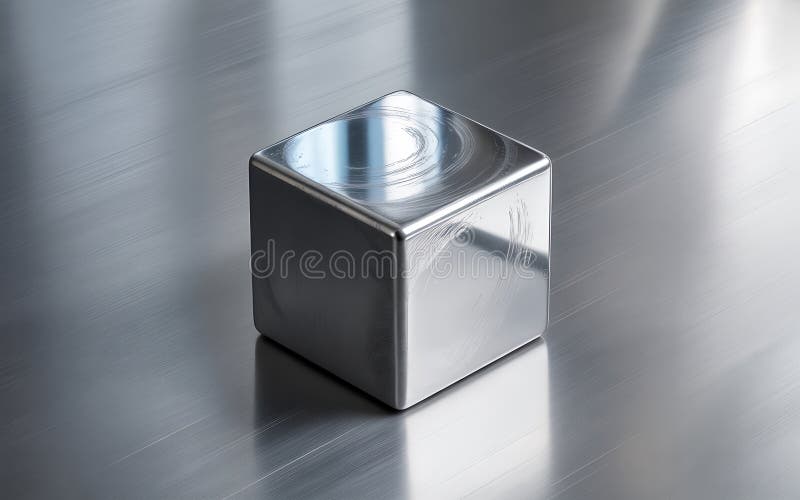Single Polished Metal Cube with Brushed Surface Texture and Reflections ...