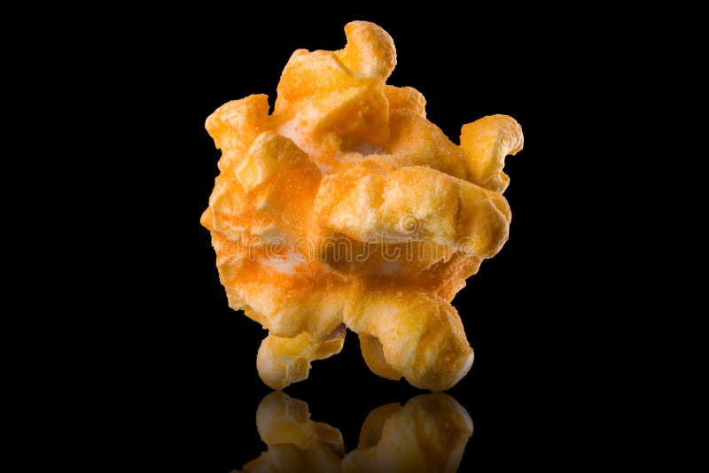 Single Popped Popcorn on a Black Backgroundwith Clipping Path Stock ...