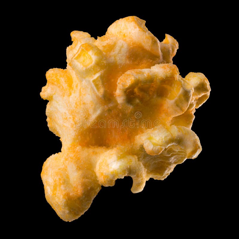 Single Popped Popcorn on a Black Backgroundwith Clipping Path Stock ...