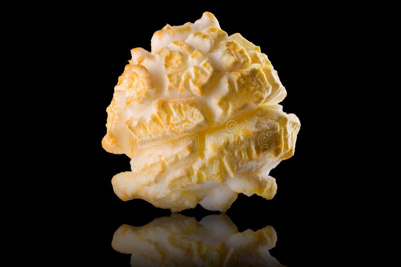 Single Popped Popcorn on a Black Backgroundwith Clipping Path Stock ...
