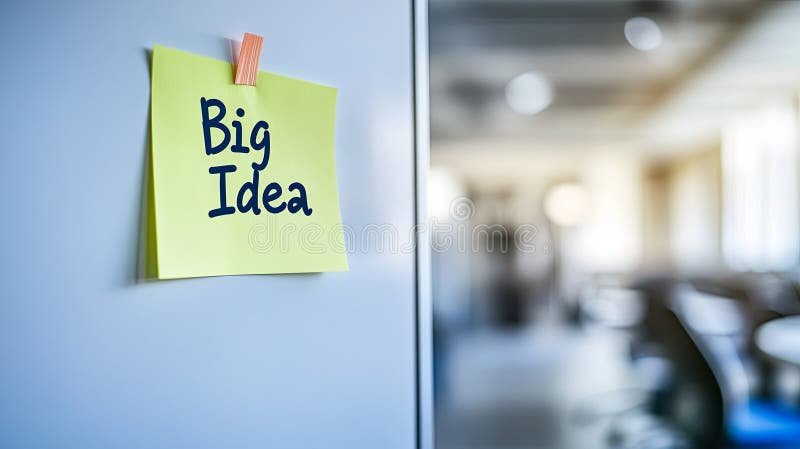 A Single Post-it Note with Big Idea Written on it, Stuck To a Clean ...