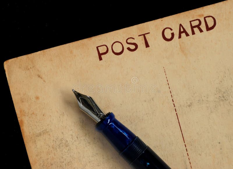 Single Postcard with pen stock photo. Image of closeup - 9110928