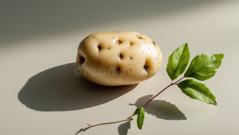 A Single Potato with a Leaf Sitting on Top Stock Image - Image of leaf ...