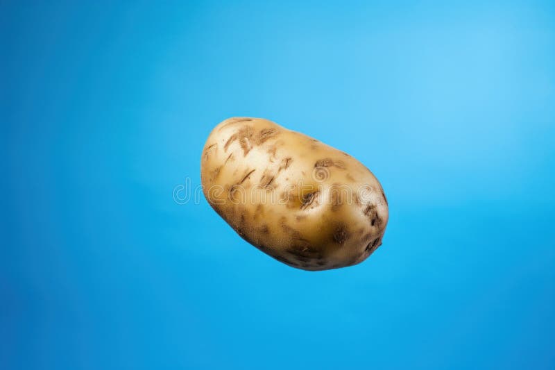 Single Potato Suspended in Midair Against a Bright Blue Backdrop Stock ...