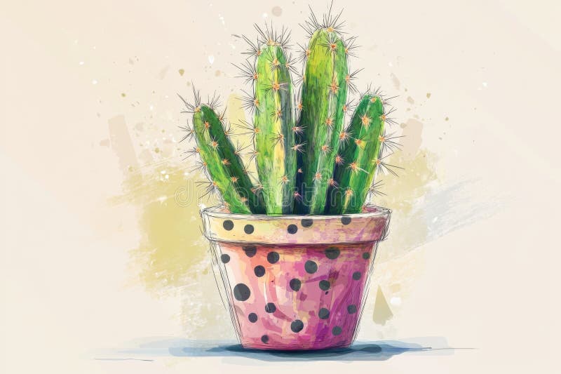 A Single Potted Cactus Plant on a Table or Floor, Often Used in ...