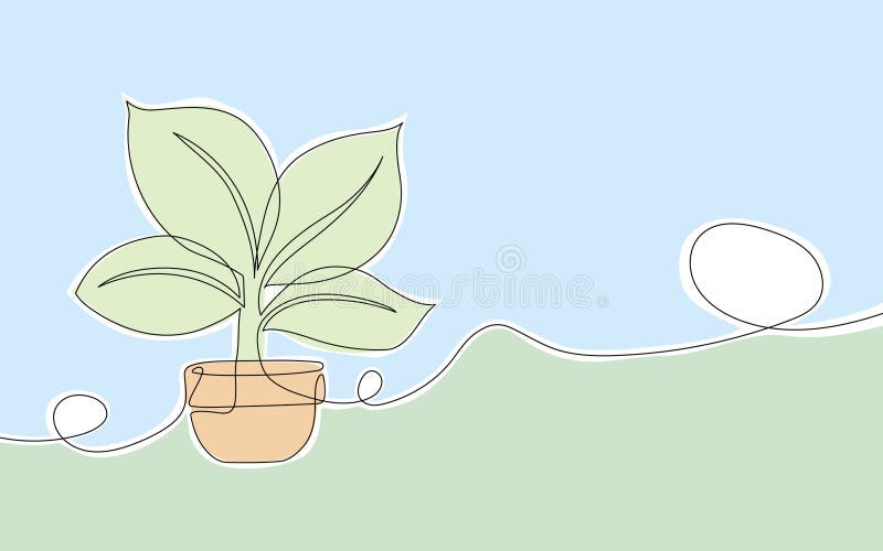Single Potted Plant in Elegant Line Art Style Stock Vector ...