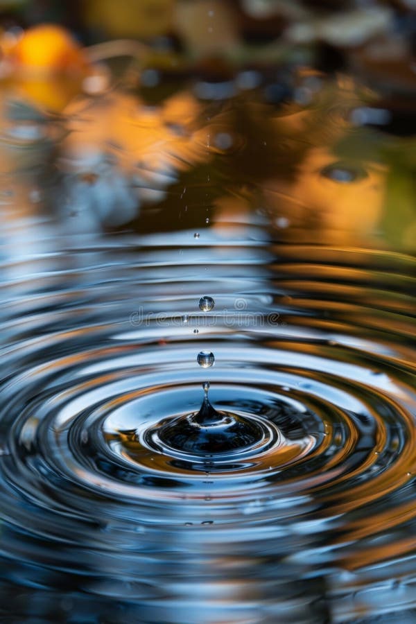 Serene Water Drop Rippling on Blue Surface Stock Illustration ...