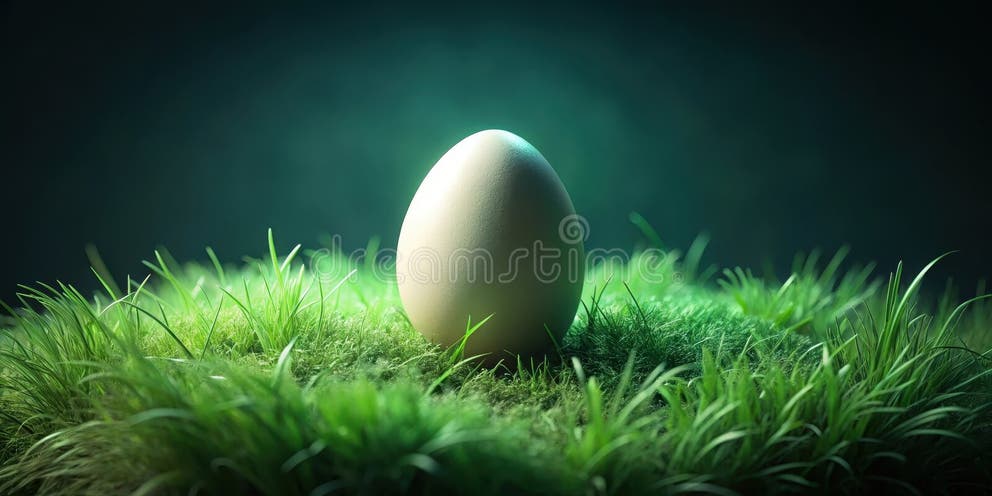 A Single, Pristine Egg Rests Gently in a Verdant Patch of Grass ...