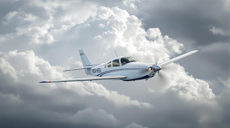 Single Propeller Airplane Gliding through Dramatic Clouds in Overcast ...