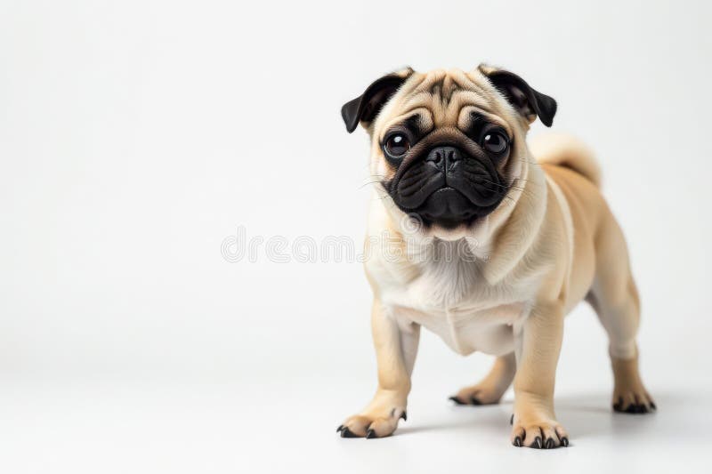 A Single Pug, Facing Forward, on a Plain White Backdrop, Canine, Face ...
