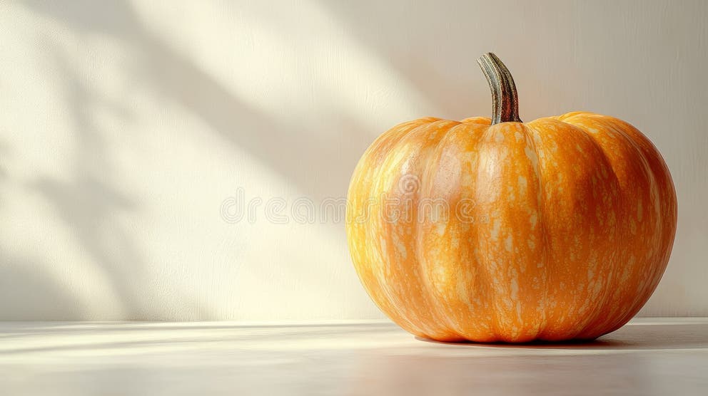 Single Pumpkin on a White Surface with Soft Shadows. Stock Image ...