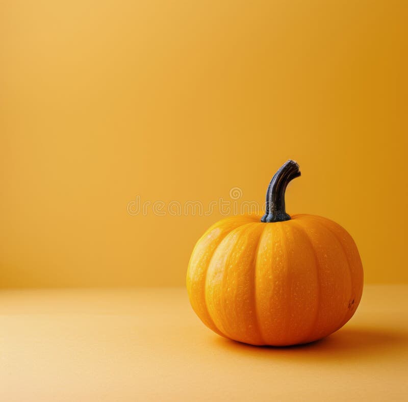 Single Pumpkin on White Table Against Orange Background Stock Photo ...