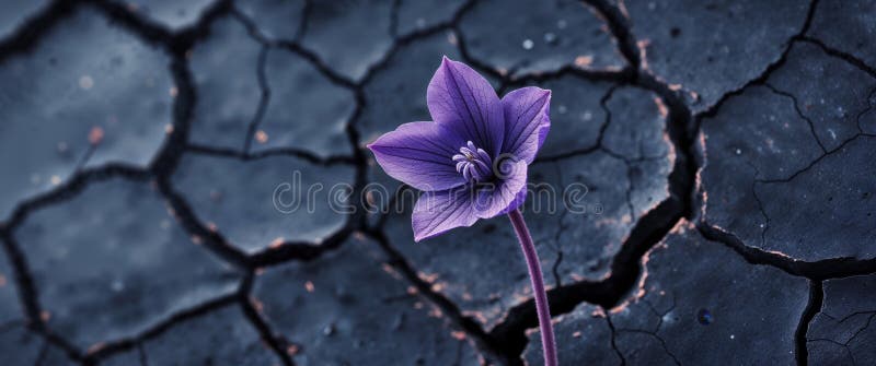 Single Purple Flower on Dark Cracked Surface. Stock Image - Image of ...