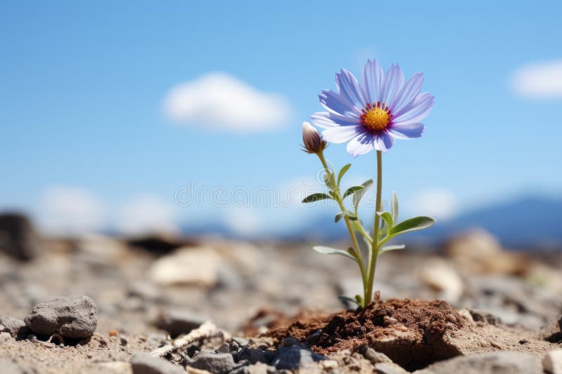 A Single Purple Flower is Growing Out of the Ground Stock Illustration ...