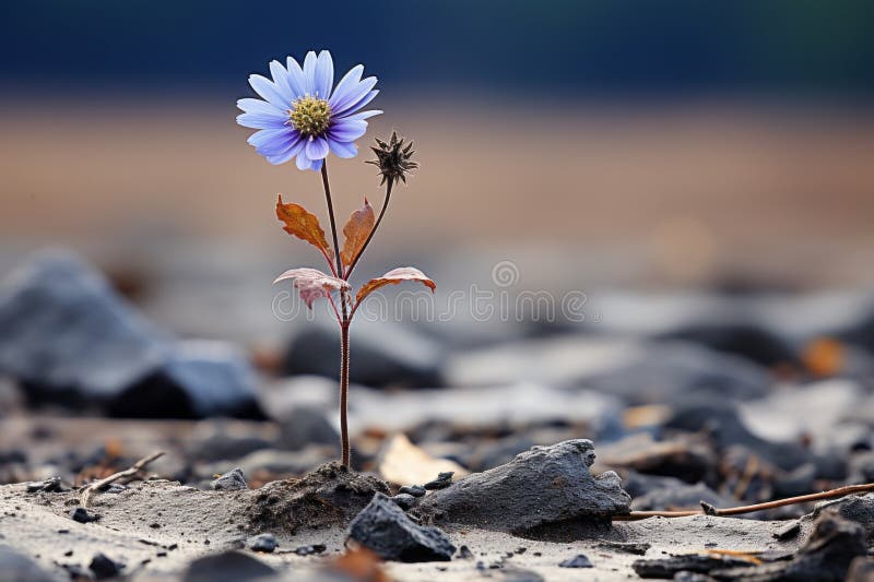 A Single Purple Flower is Growing Out of the Ground Stock Illustration ...