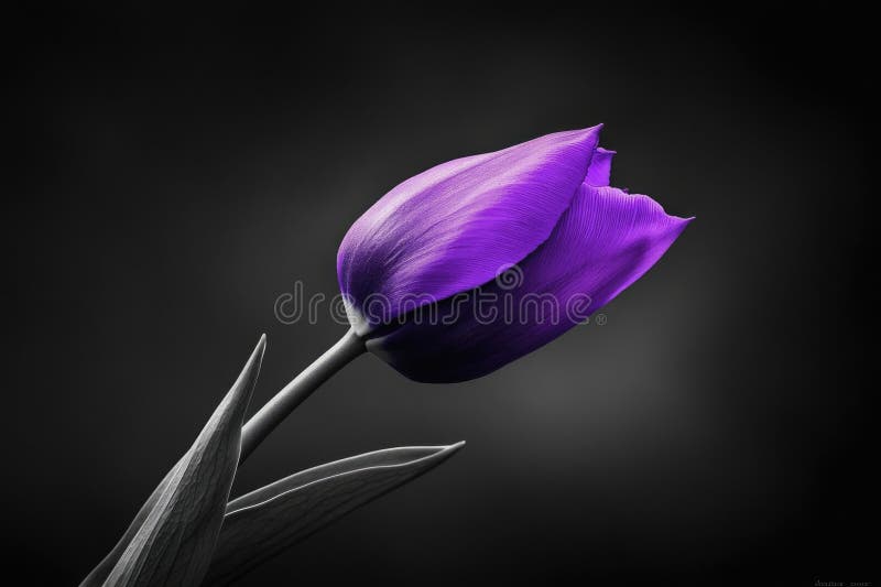 Single Purple Tulip on a Dark Background Stock Image - Image of ...
