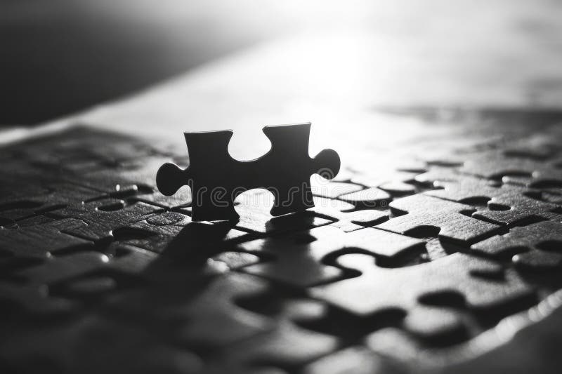 A Single Puzzle Piece in Black and White Stock Photo - Image of shape ...