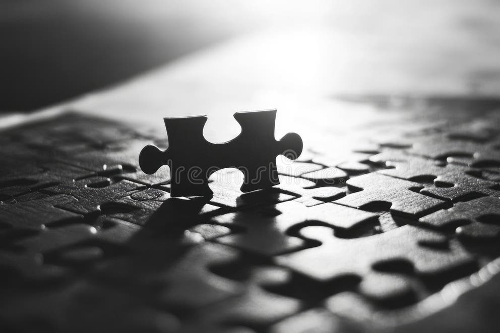 A Single Puzzle Piece in Black and White Stock Photo - Image of shape ...
