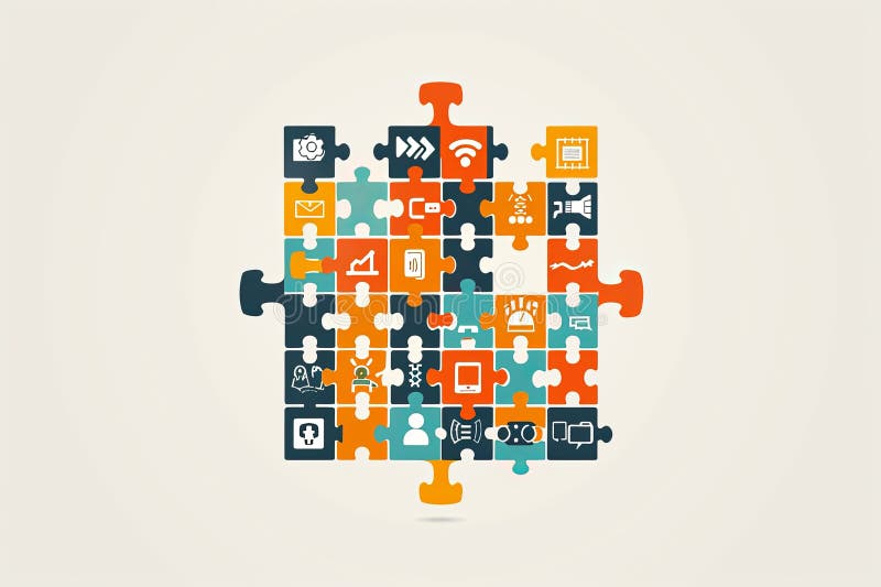 Digital Puzzle Piece with Icons Stock Illustration - Illustration of ...
