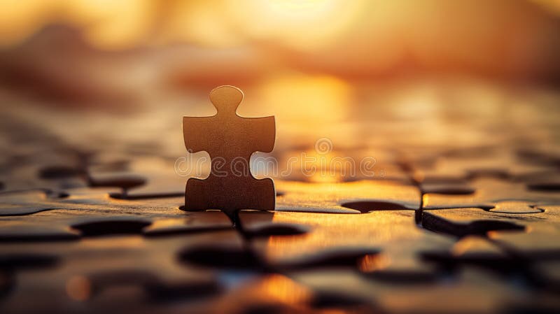 Single Puzzle Piece Stands Alone Against the Backdrop of a Glowing ...