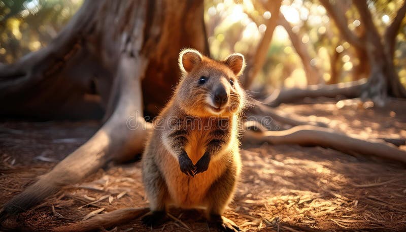 A Single Quokka Under Soft Light in a Serene Forest Environment, Posing ...