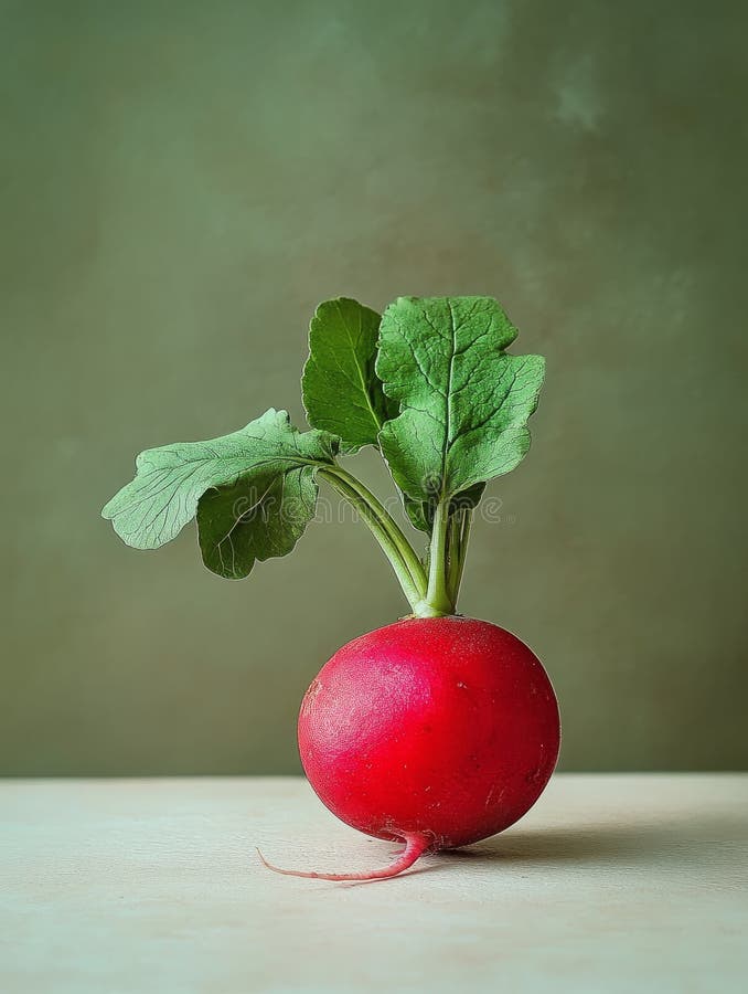 Single Radish with Leaves on a Neutral Background. Stock Image - Image ...