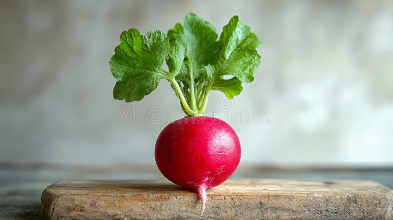 Single Radish with Leaves on Wooden Board, Natural Light Stock Photo ...