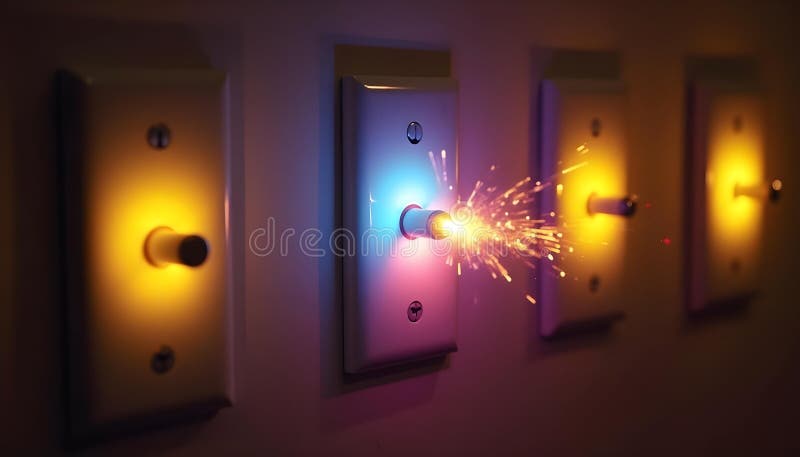 Single Rainbow-colored Light Switch Glowing Brightly among Dim White ...