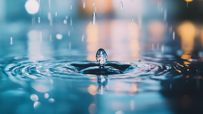 Single Raindrop Creating Ripple Effect on Water Surface Stock ...