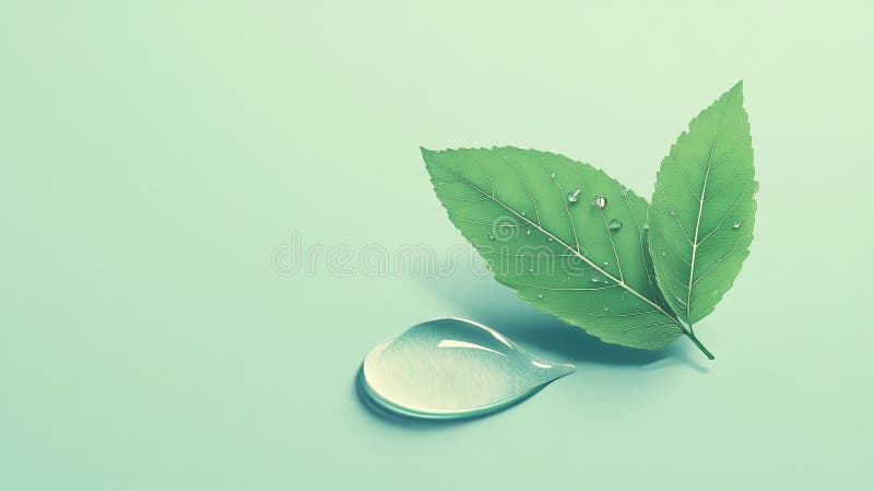 A Single Raindrop Falling Onto a Fresh Leaf, Depicted with a Clean and ...