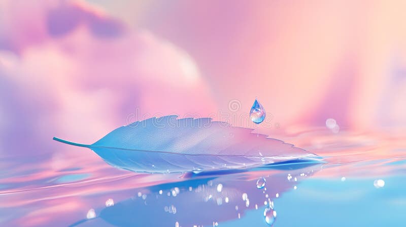 A Single Raindrop Falling Onto a Fresh Leaf, Depicted with a Clean and ...