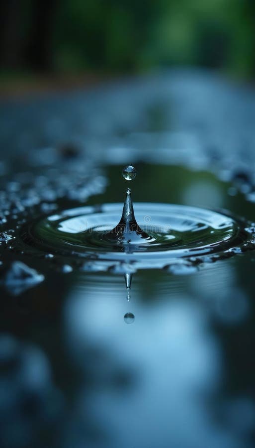 A Single Raindrop Falling Onto a Puddle of Water, Puddle, Waves ...