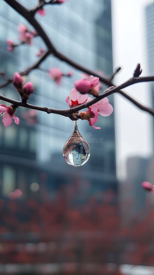 Single Raindrop Hanging Blooming Branch Modern Stock Photos - Free ...