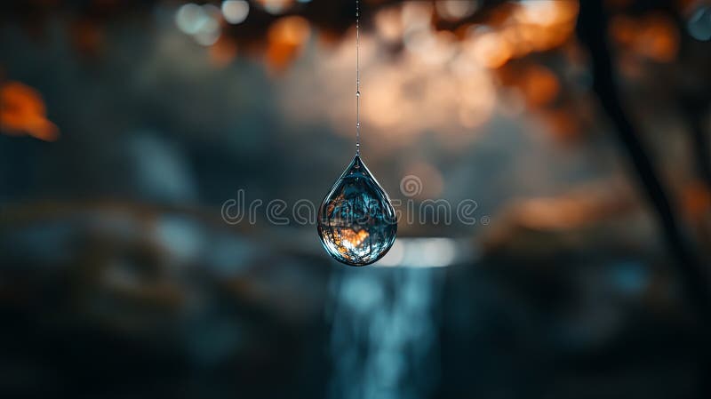 A Single Raindrop Suspended on a Spiderweb, Styled Against a Blurred ...