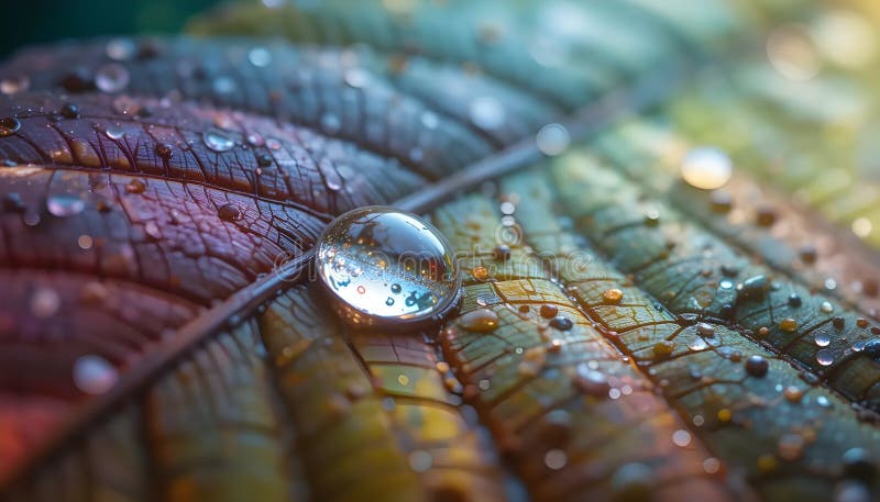A Single Raindrop on a Vibrant Leaf Blends Seamlessly with Intricate ...