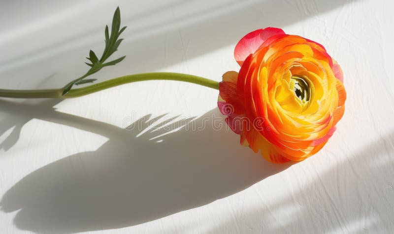 A Single Ranunculus on a Soft White Canvas, Casting a Captivating ...