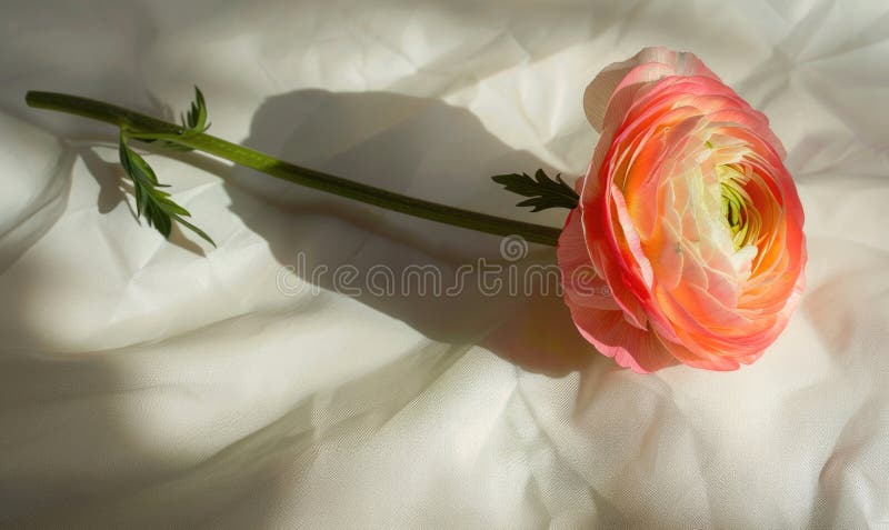 A Single Ranunculus on a Soft White Canvas, Casting a Captivating ...