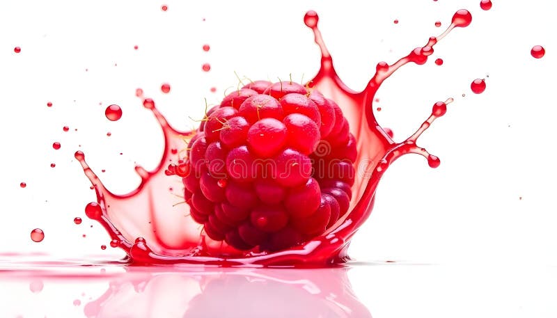 A Single Raspberry Bursts with Juice, Creating a Stunning Splash of Red ...