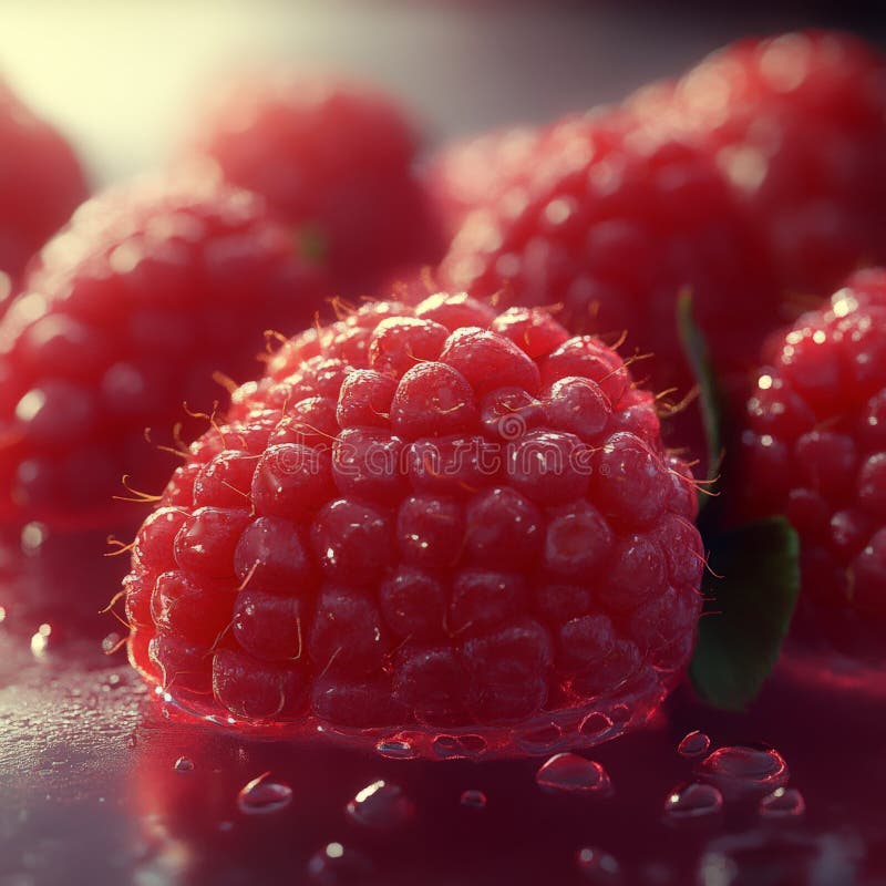 Single Raspberry with Droplets in Soft Focus Stock Image - Image of ...