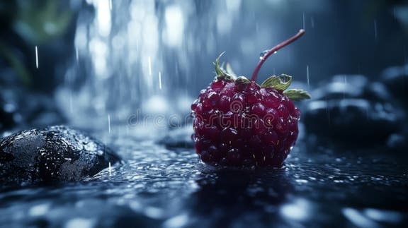 Single Raspberry in the Rain Stock Illustration - Illustration of ...