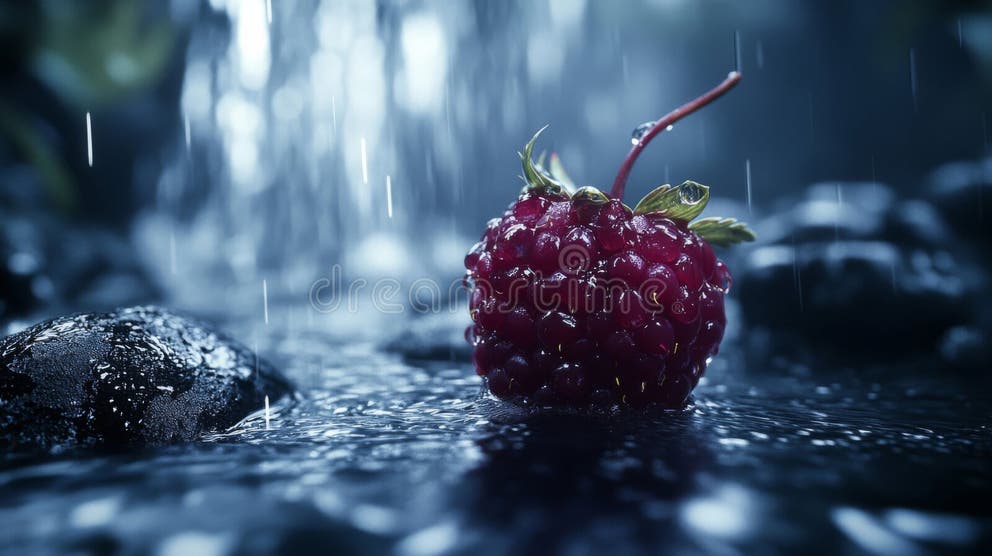 Single Raspberry in the Rain Stock Illustration - Illustration of ...