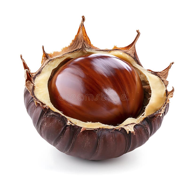Single Raw Chestnut Captured in Detail on White Surface Stock Photo ...
