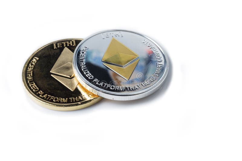 Single Real Coin of Cryptocurrency Silver Ethereum Isolated on White ...