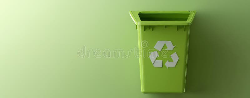 A Single Recycling Bin on a Light Green Background, Displaying an Eco ...