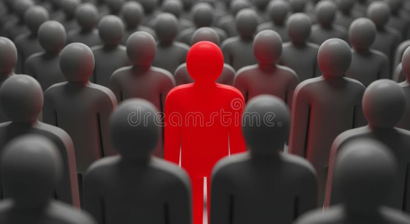 Red Abstract Figure Standing Out from the Crowd Symbolizing Uniqueness ...