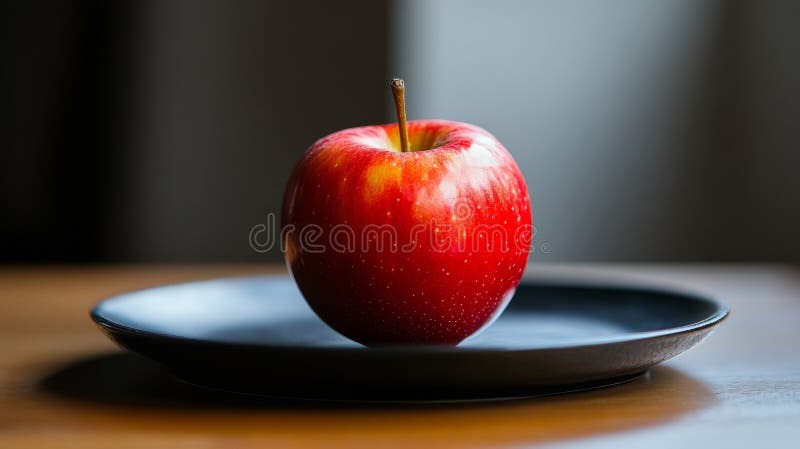 A Single Red Apple on a Black Plate - a Simple Still Life Composition ...