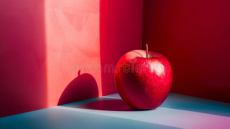 Single Red Apple with Dramatic Lighting and Shadow Stock Image - Image ...
